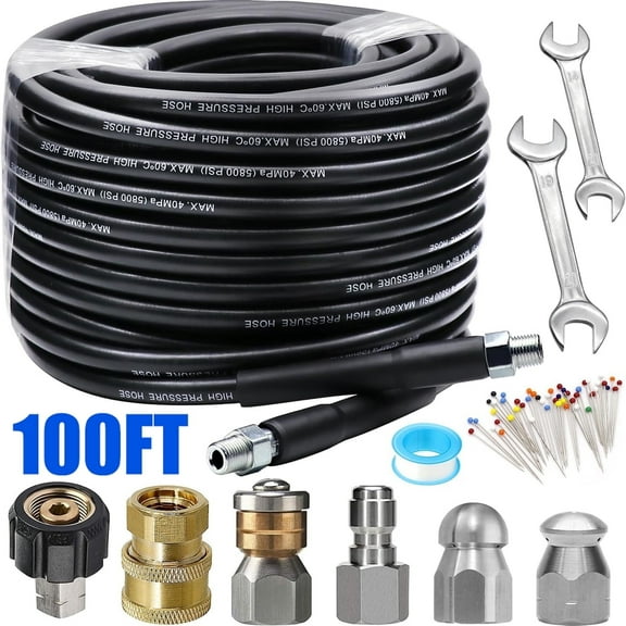 50FT 1/4" M-NPT 5800PSI Drain Cleaner Hose Sewer Jetter Kit for ...