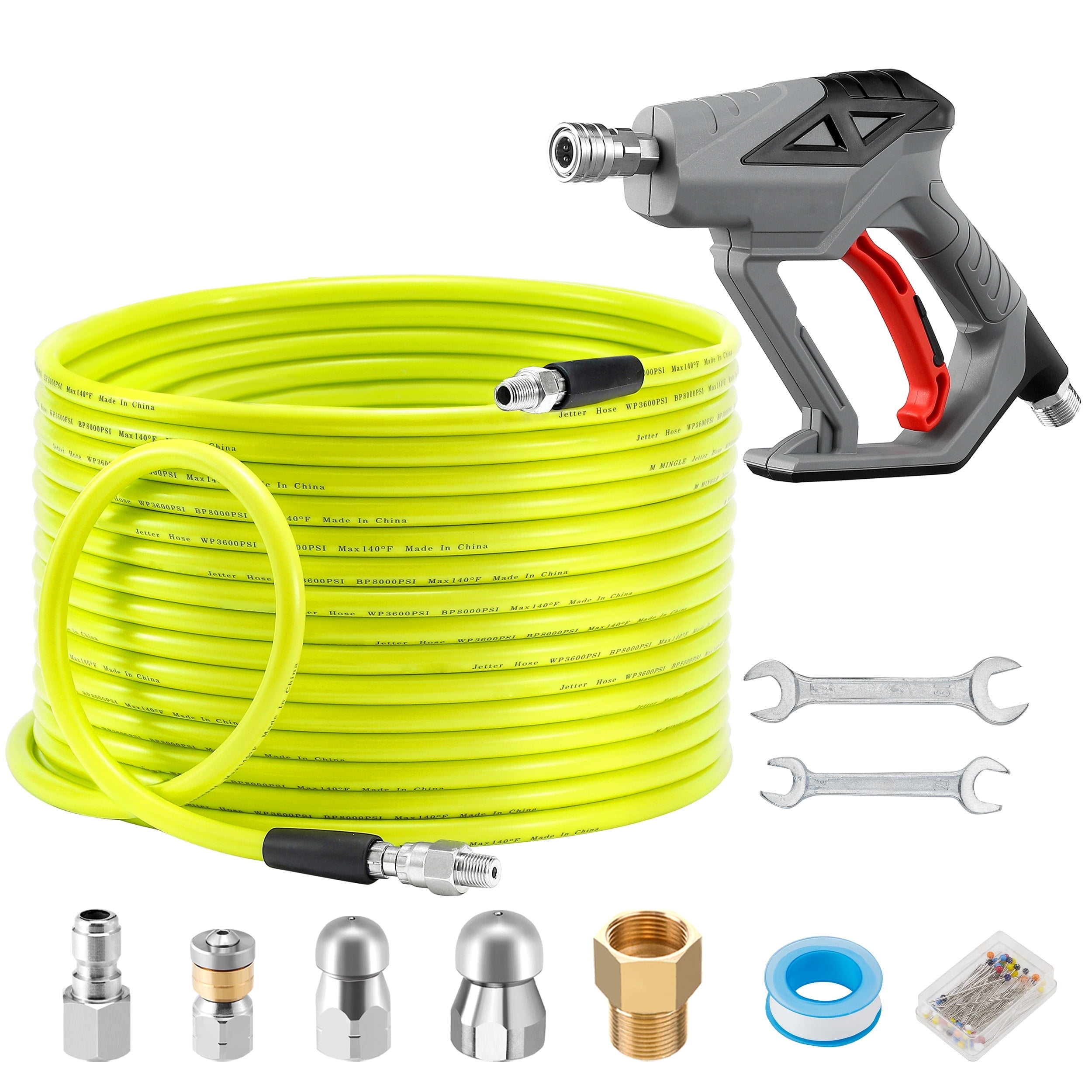 Sewer Jetter Kit for Pressure Washer 150 FT, Drain Cleaner Hose with ...