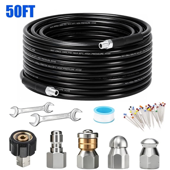 Sewer Jetter Kit for Pressure Washer 50 FT, Drain Cleaner Hose with ...