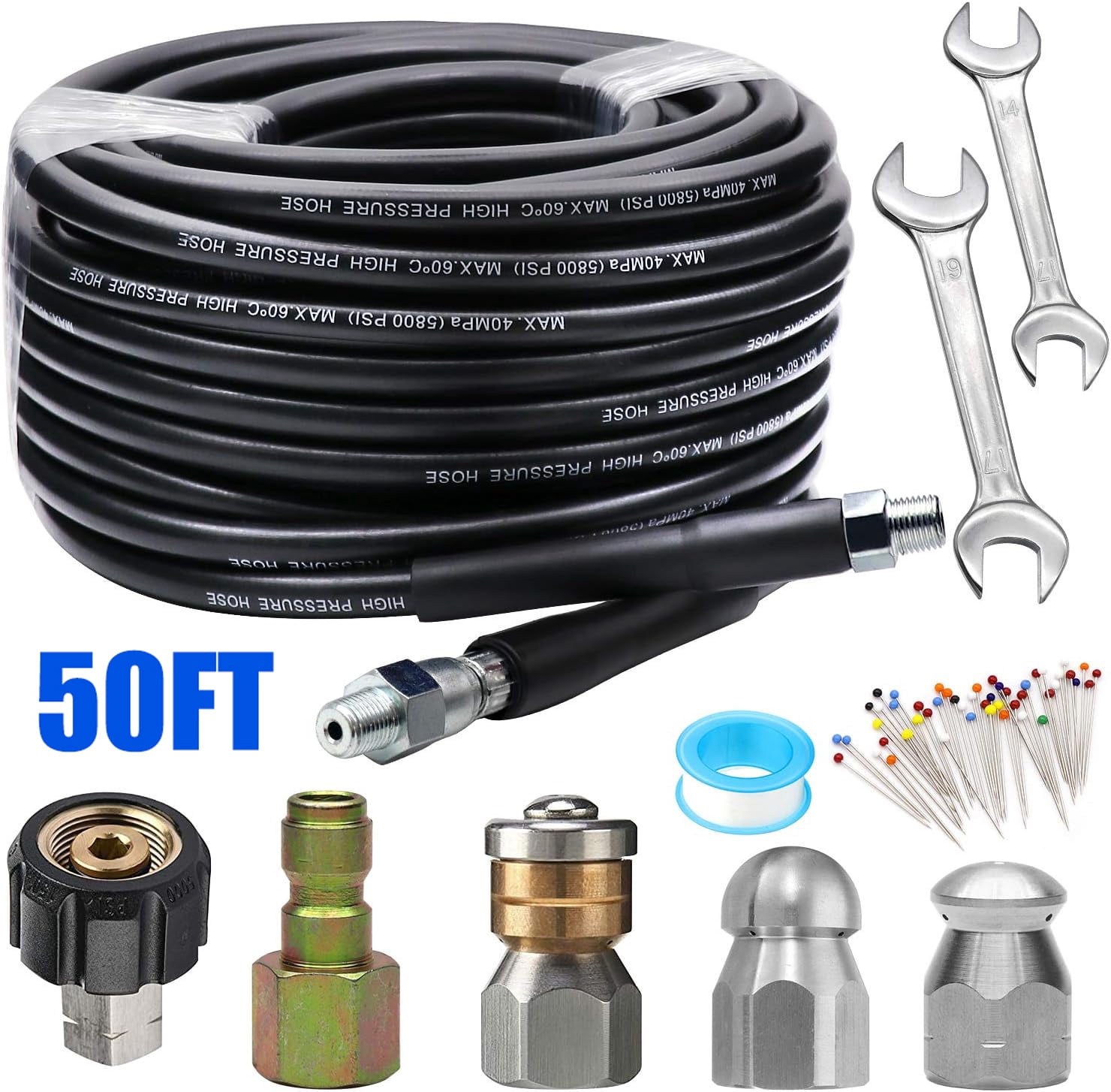 Sewer Jetter Kit for Pressure Washer 50FT, Jet Drain Cleaner Hose ...