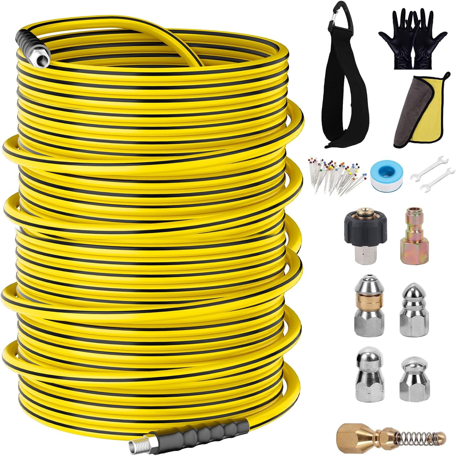 Sewer Jetter Kit for Pressure Washer,Water Jet Drain Cleaning Hose with Corner Rotating Button ...