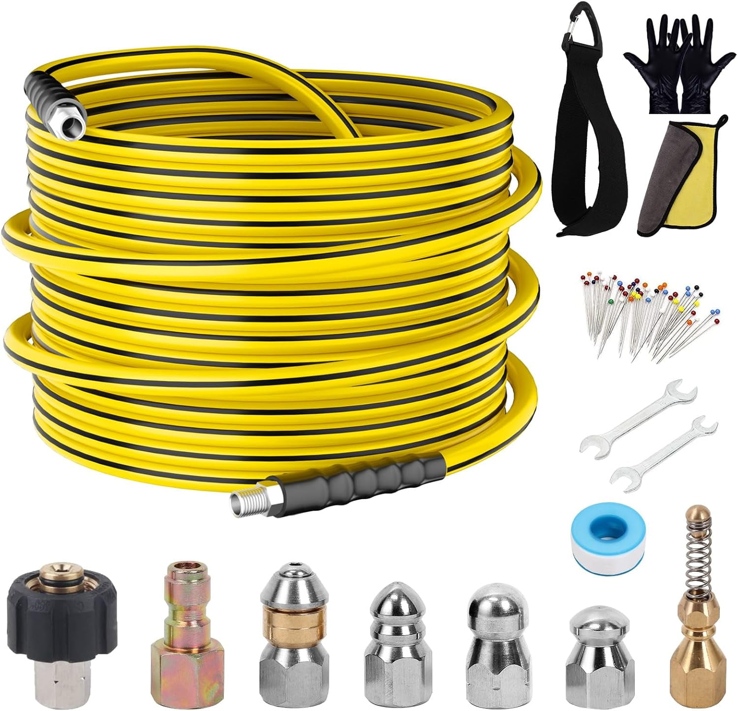 Sewer Jetter Kit for Pressure Washer,Water Jet Drain Cleaning Hose with Corner Rotating Button ...