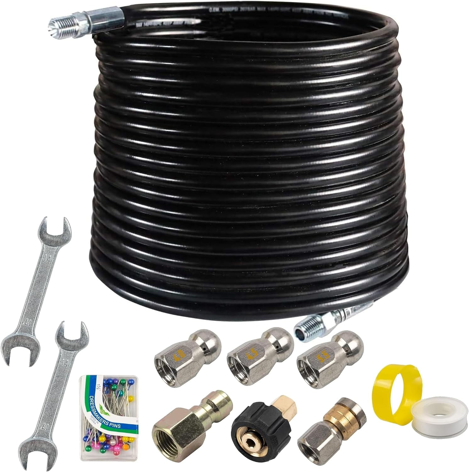 Sewer Jetter Kit for Pressure Washer, 100 FT 1/4 Inch NPT Drain ...