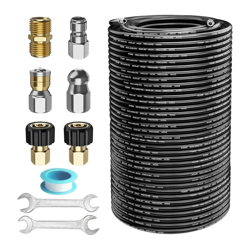 Sewer Jetter Kit for Pressure Washer Jet Drain Cleaner Hose 1/4 Inch ...