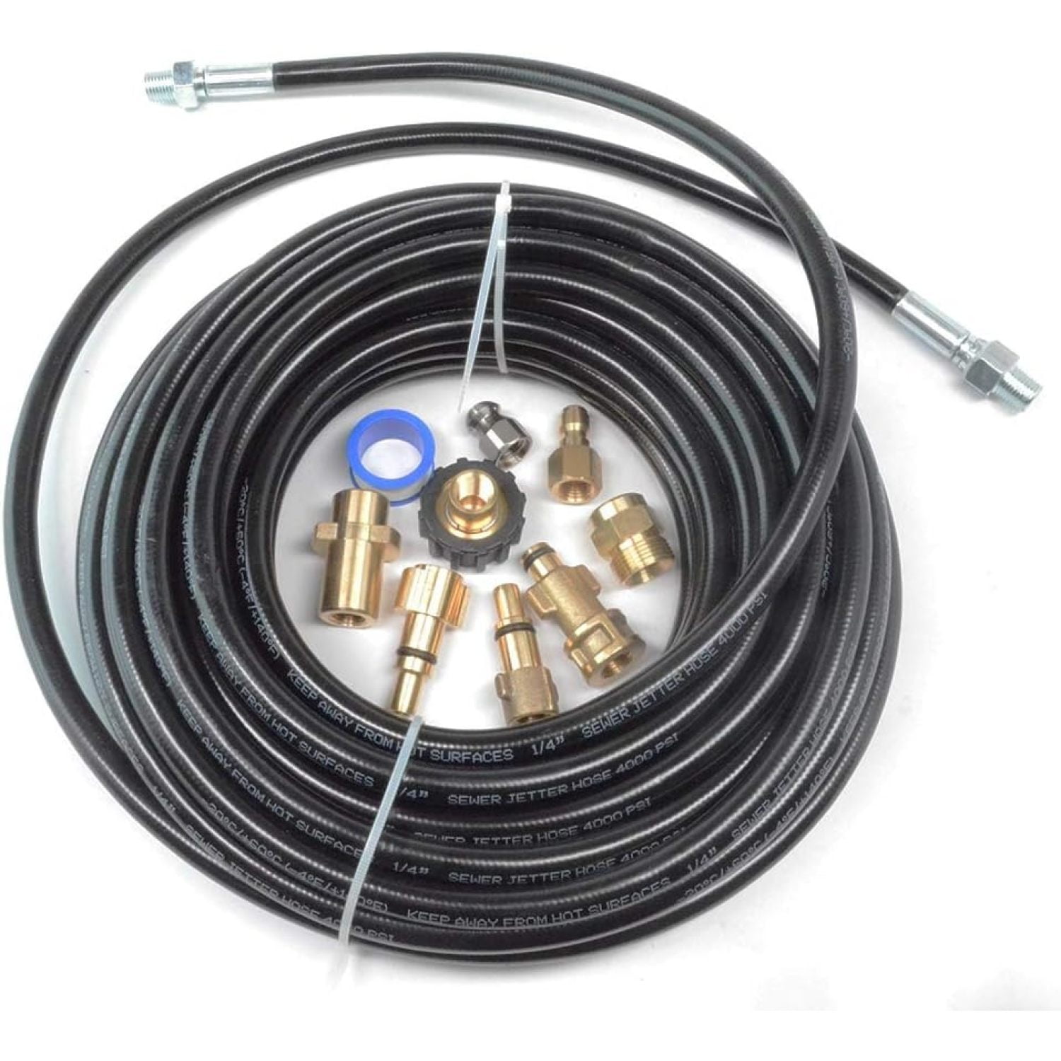 Sewer Line and Drain Jetter Kit, 1/4" x 50' Hose with Sewer Nozzle ...