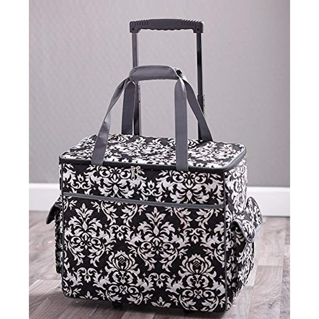 LARGE Damask Rolling Sewing Tote with 6 Pockets - Portable Machine ...