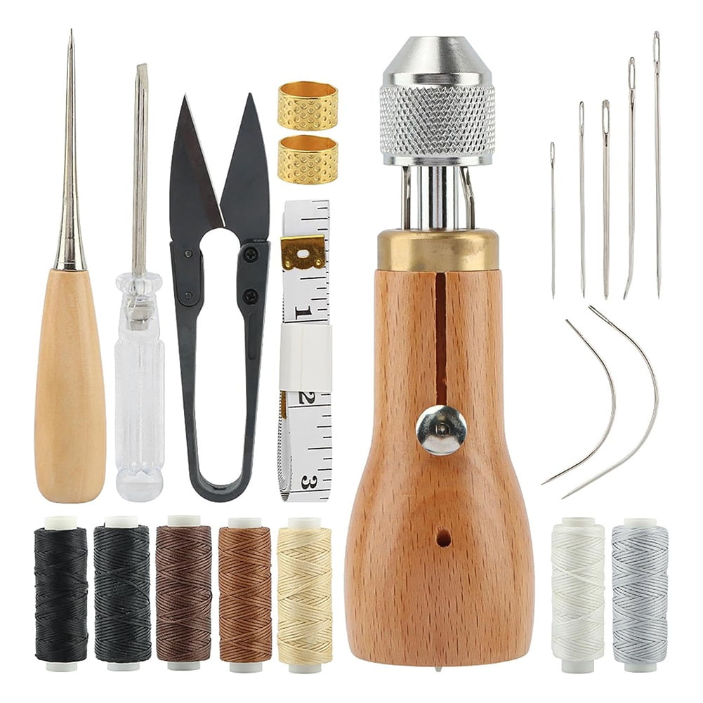 Sewing Awl Kit,Straight Bent Needles Rolls Waxed Threads Screwdriver ...