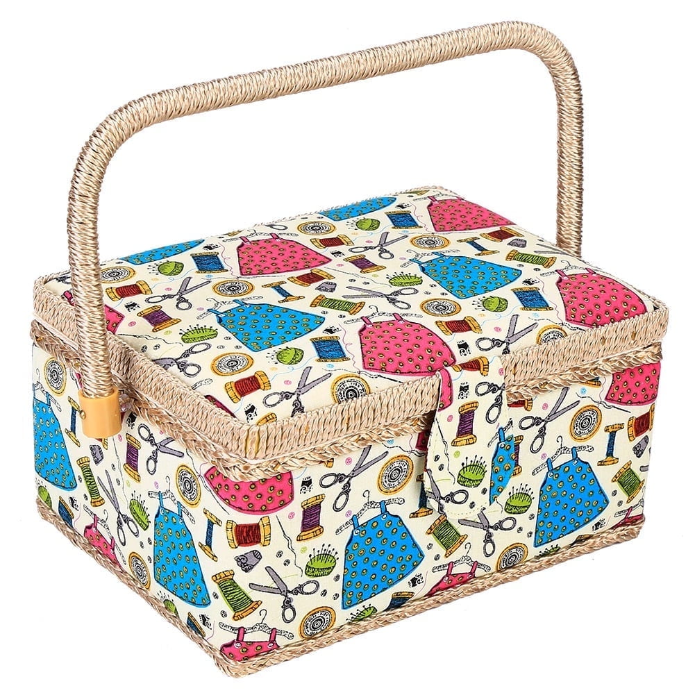 Sewing Basket, 3Colors Craft Sewing Tool Needle Thread Basket Fabric ...