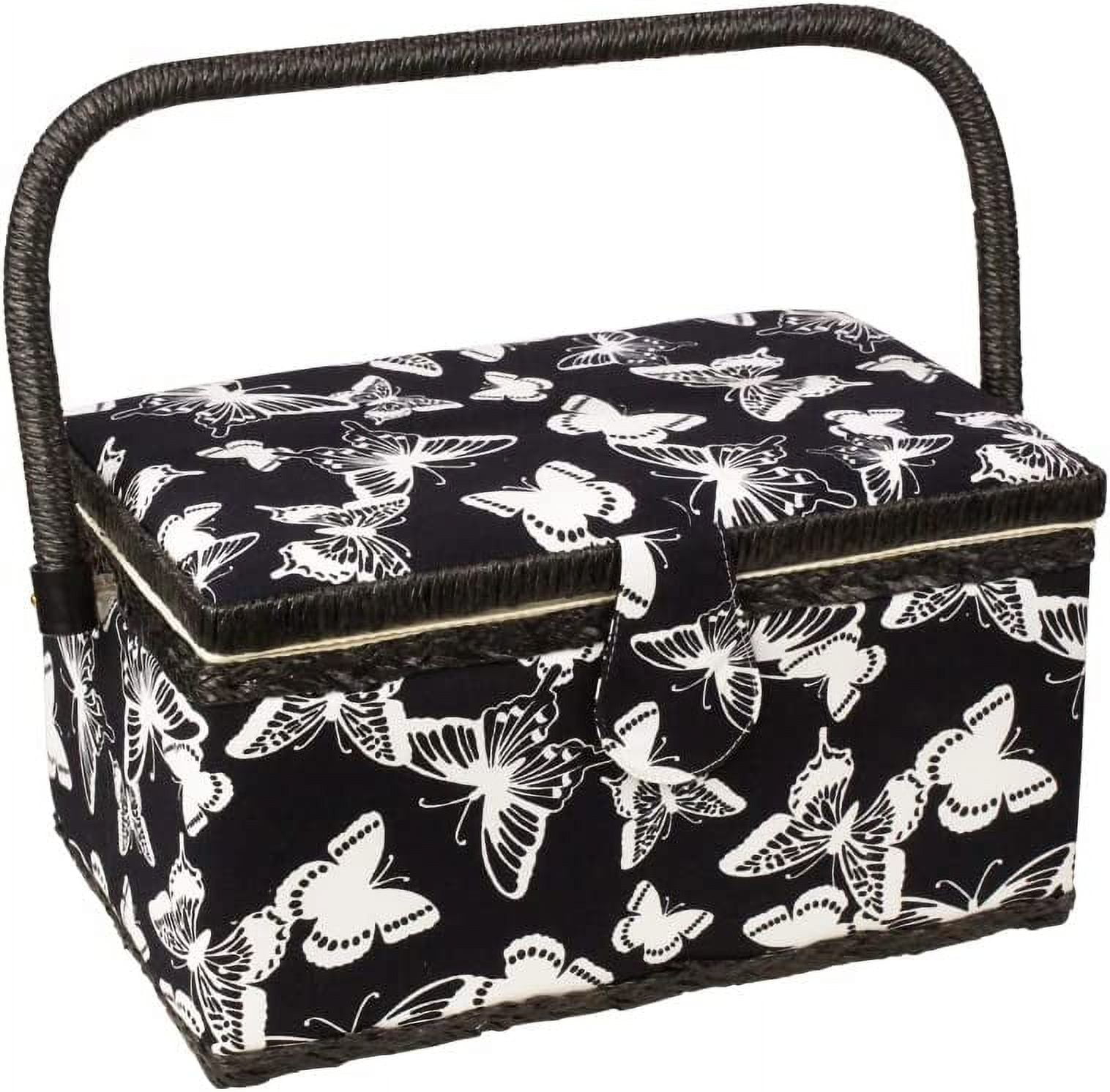 Sewing Basket with Floral Print Design - Sewing Kit Storage Box with ...