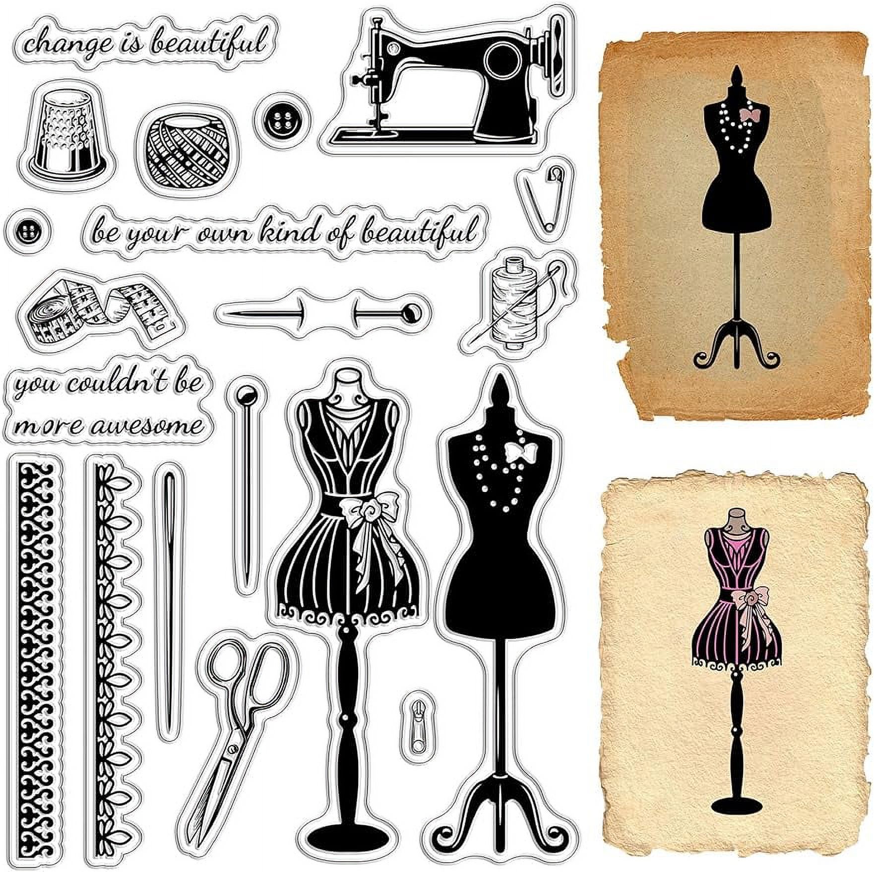 Sewing Beautiful Women Dress On The Hanger Clear Stamps Lace Word ...