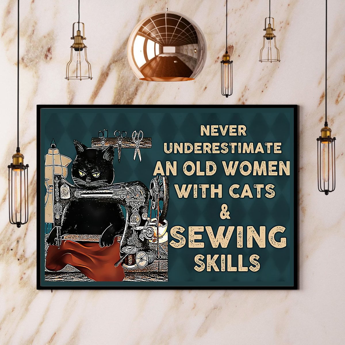 Sewing Black Cat Never Understimate An Old Women With Cats & Sewing ...