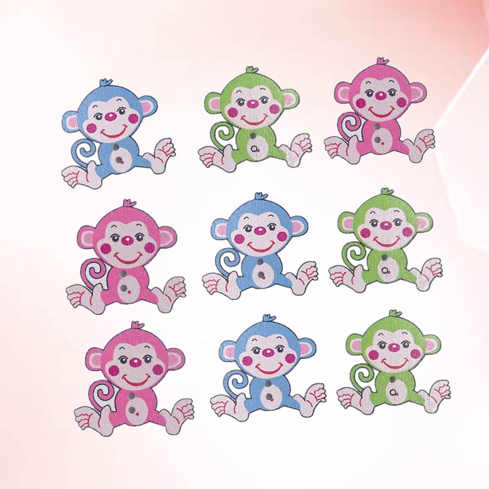 Sewing Buttons, 50Pcs DIY Wooden Buttons Creative Colored Drawing Cartoon Monkey Pattern Buttons ...