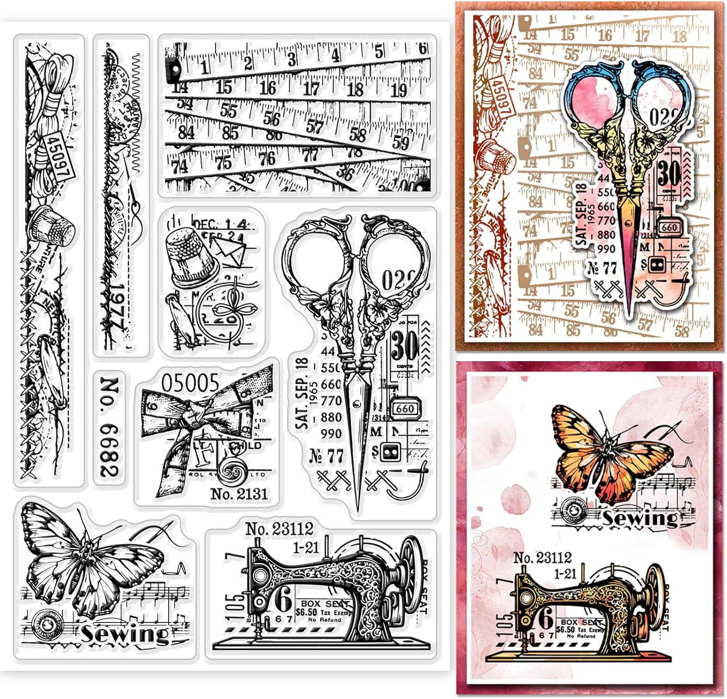 Sewing Clear Stamps Sewing Machine Rubber Stamps Butterfly Five -Line ...