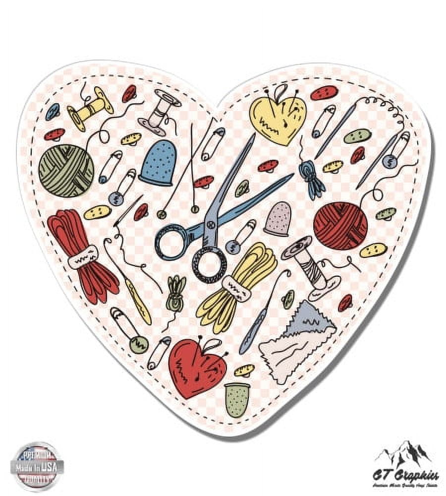 Sewing Heart - 5" Vinyl Sticker - For Car Laptop I-Pad - Waterproof ...
