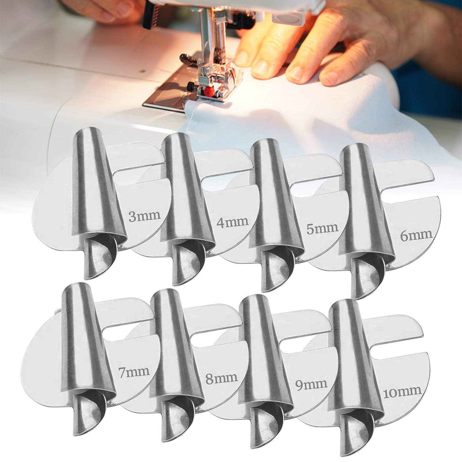 Sewing Hemmer Foot, 8pcs Wide Rolled Hem Presser Foot 3-10mm, 8 Sizes ...