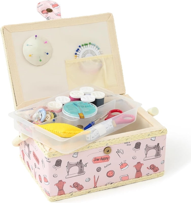 Sewing Kit Basket, Medium Sewing box with Accessories in Pink Sewing ...