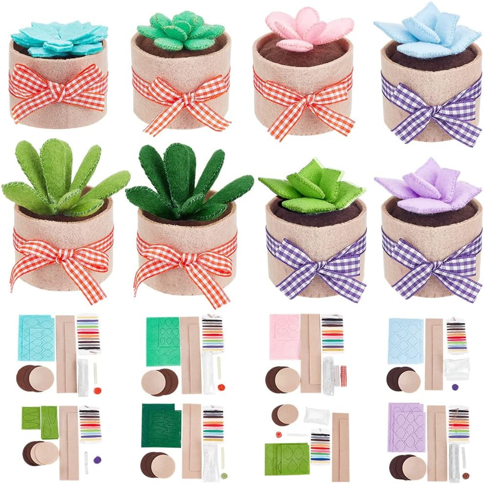 Sewing Kit DIY Felt Succulents Kit Make Your Own 8 Potted Colorful Felt ...