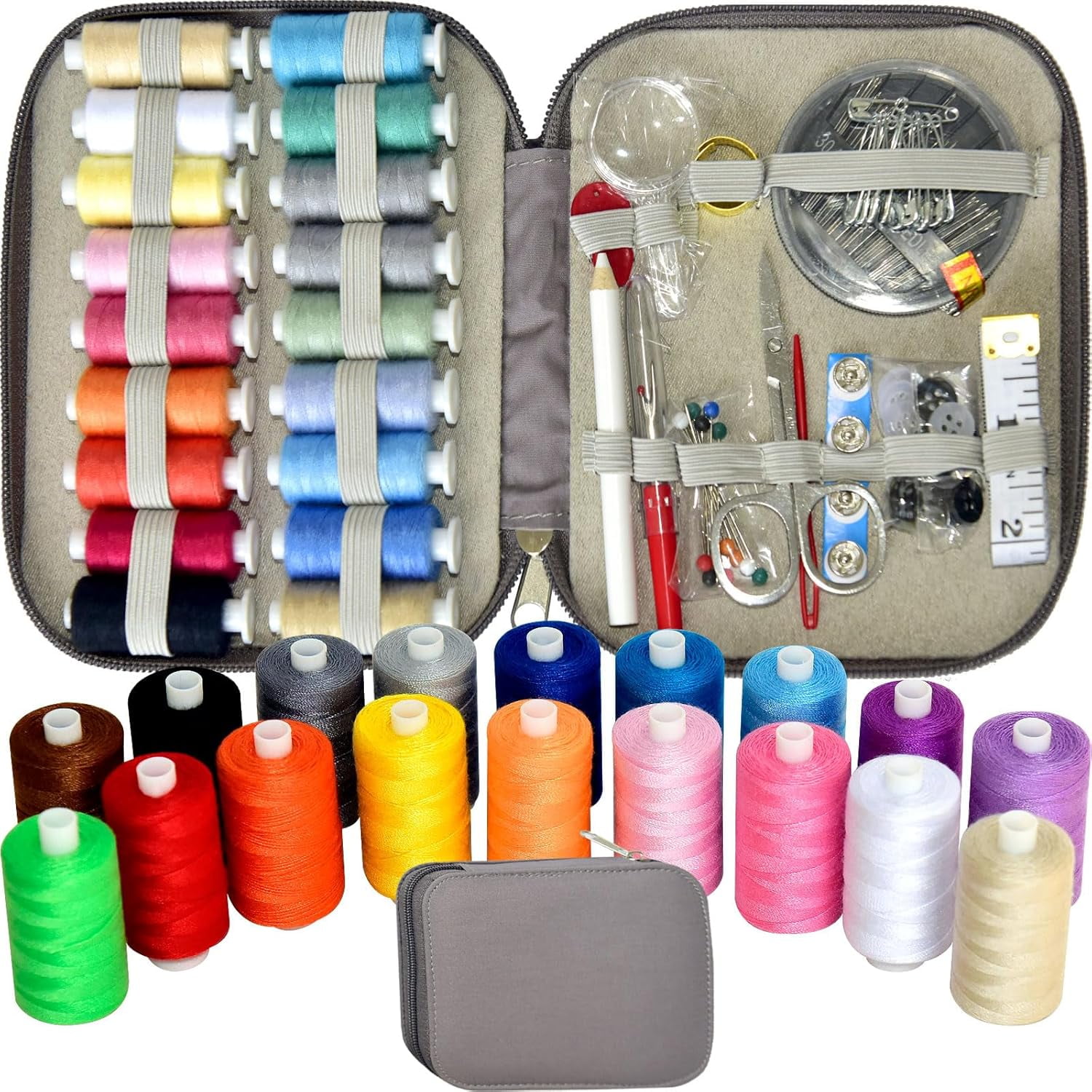 Sewing Kit with Case Portab Sewing Supplies for Traver, , Beginner ...
