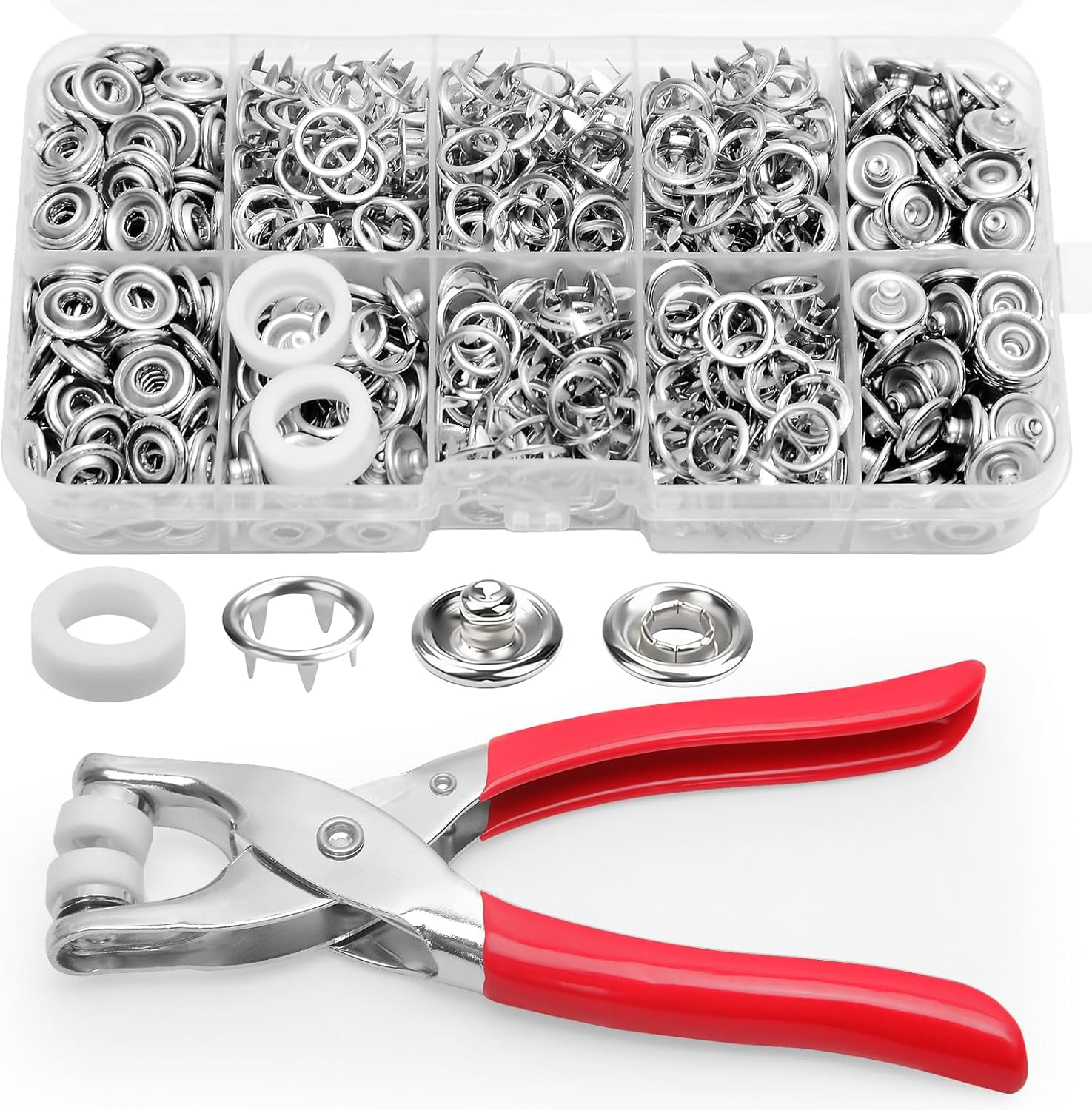 Sewing Kit with Metal Buttons with Fastener Pliers, 9.5mm Silver Hollow ...