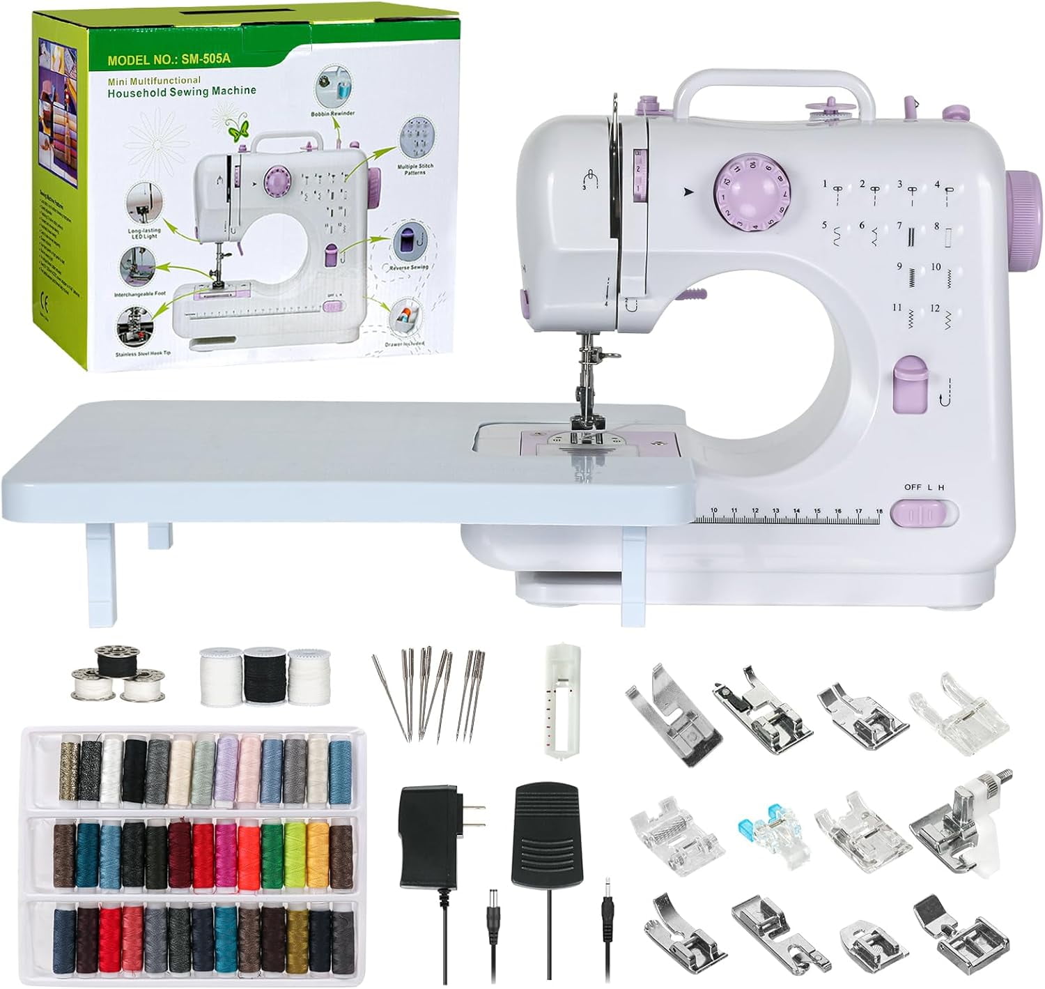 Sewing Machine for Beginners, Mini Sewing Machine Built-in 12 Stitches ...