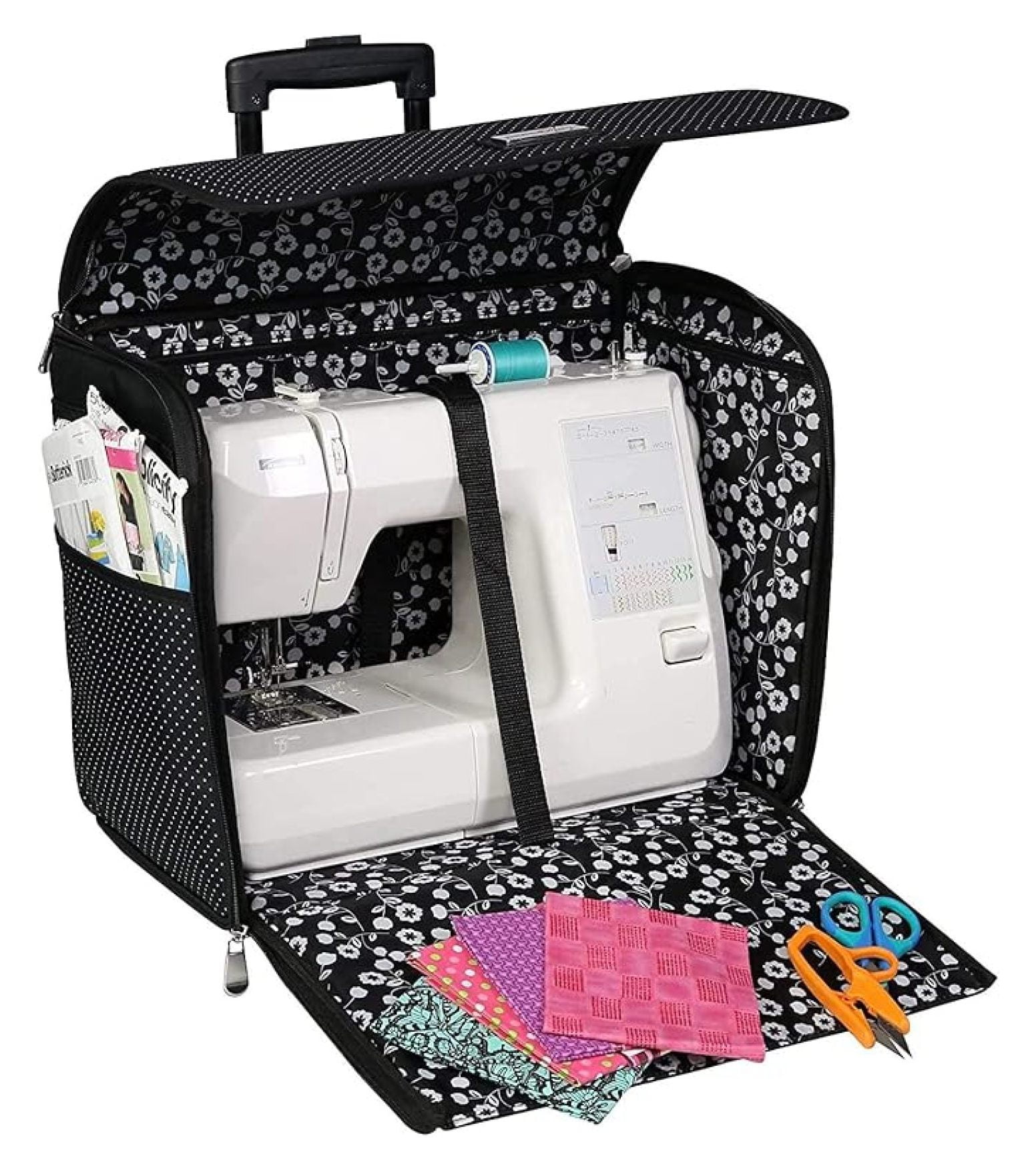 Sewing Machine Case Rolling Tote - Black Dot, Portable Organizer Bag ...