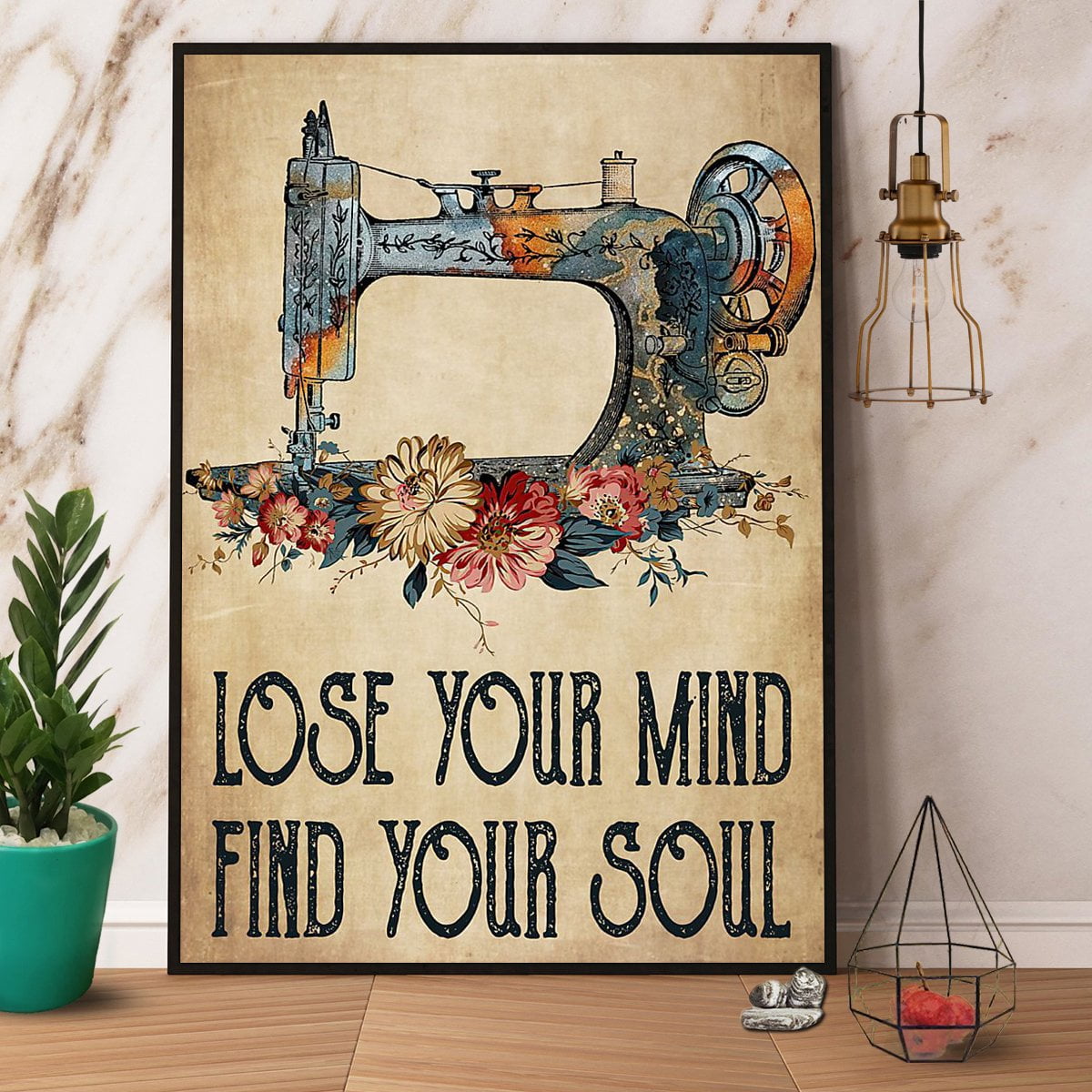 Sewing Machine Lose Your Mind Find Your Soul Flowers Paper Poster No ...