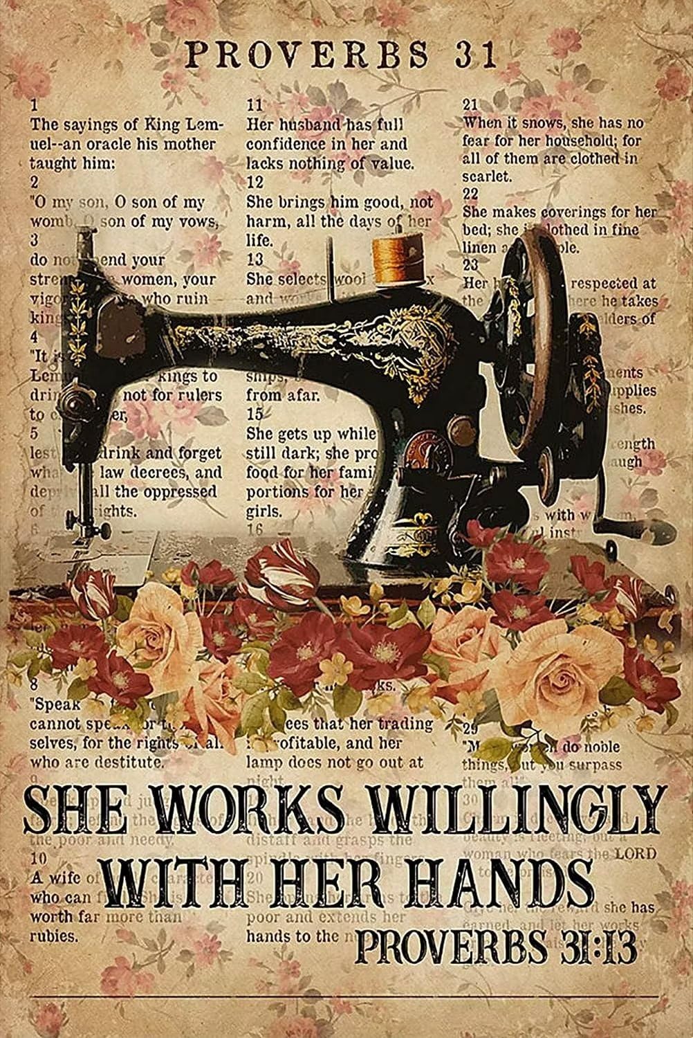 Sewing Machine Metal Tin EC36 Sign She Works Willingly With Her Hands ...