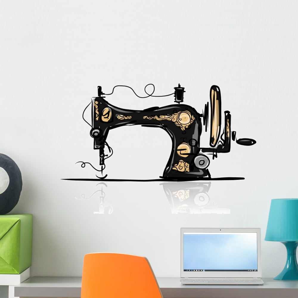 Sewing Machine Retro Sketch Wall Decal by Wallmonkeys Peel and Stick ...