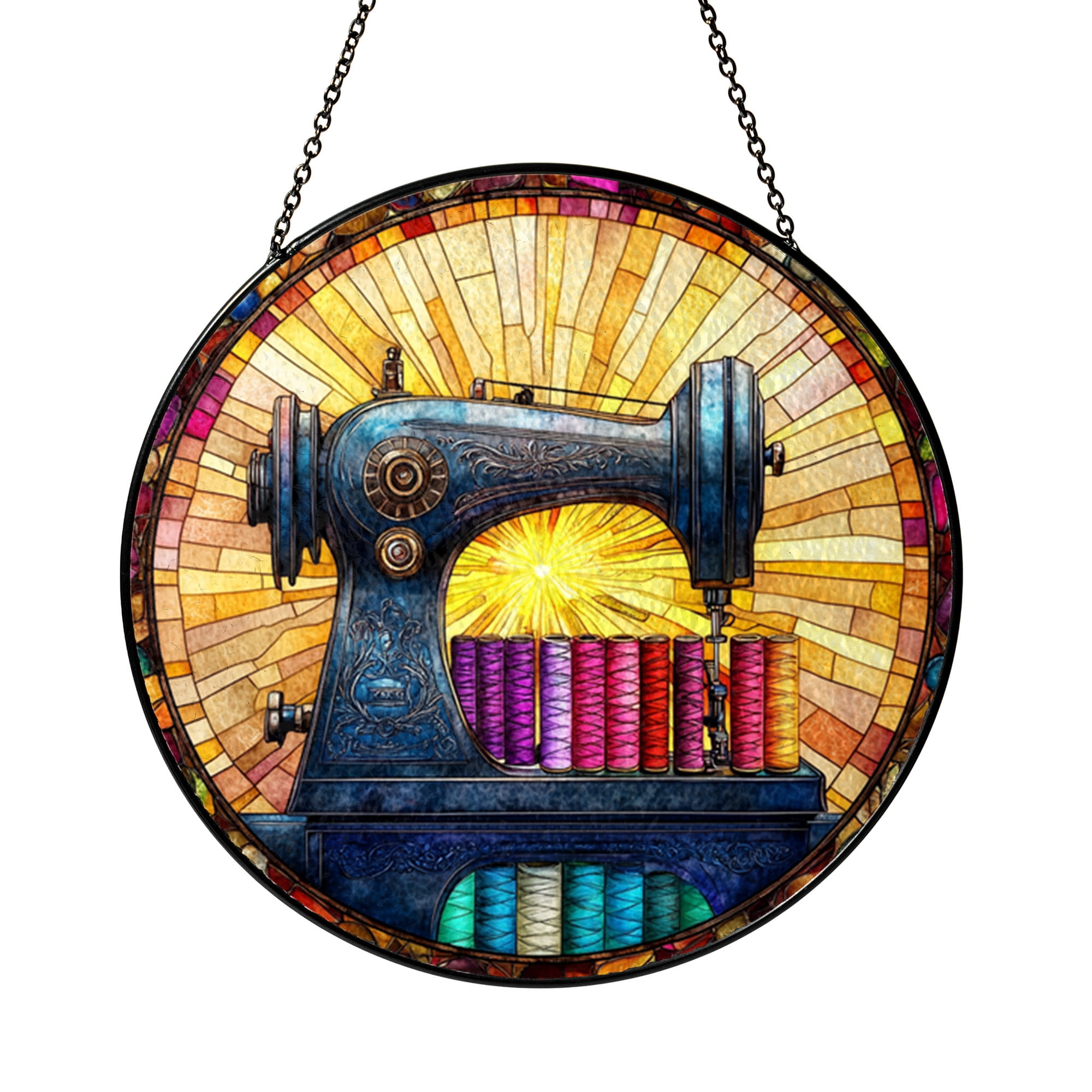 Sewing Machine Round Suncatcher – Stained Glass Style Craft Window ...
