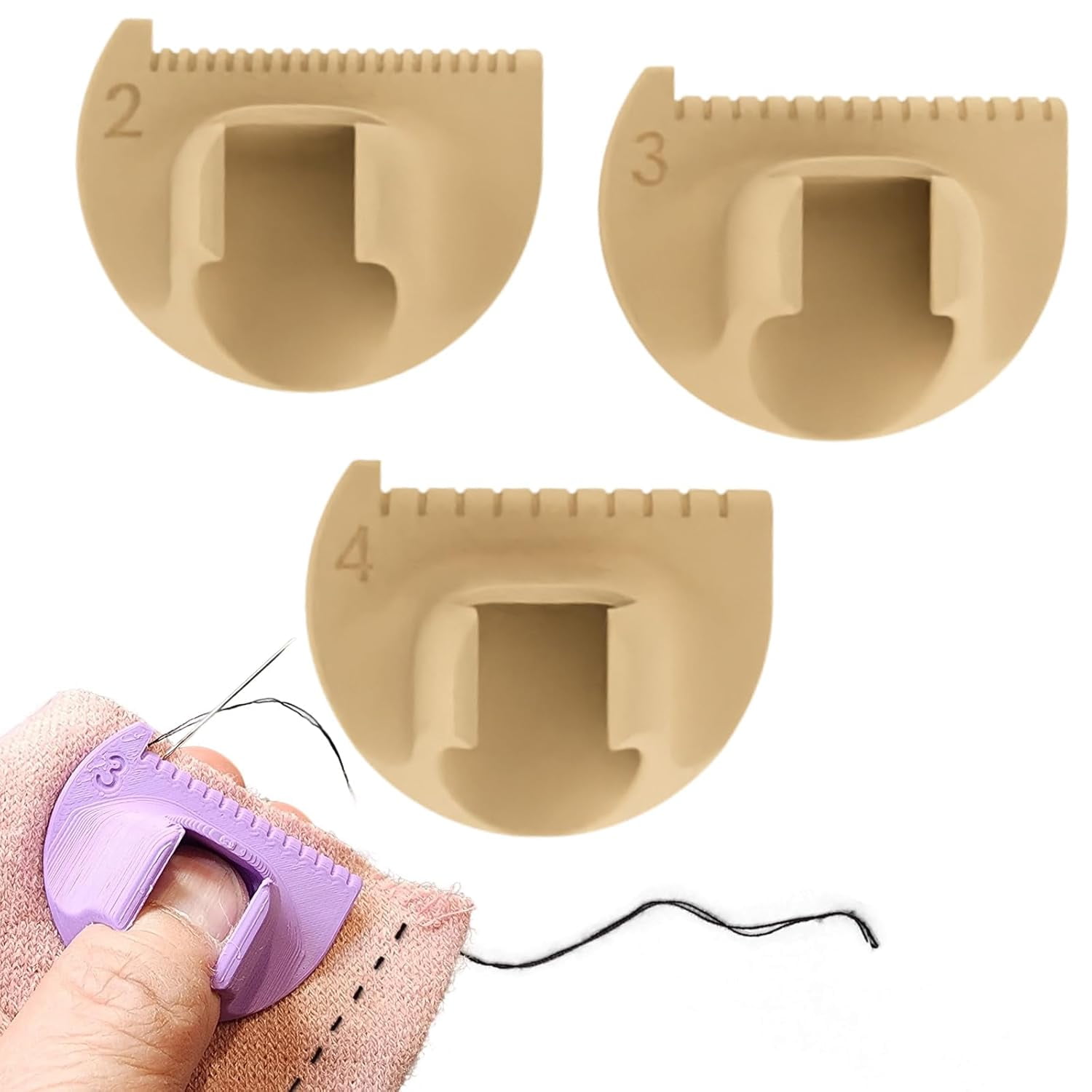 Sewing Needle Gauge Measuring Tool, (3-Pack - 2/3/4mm) Finger Ruler Sewing Template Guide Tool ...