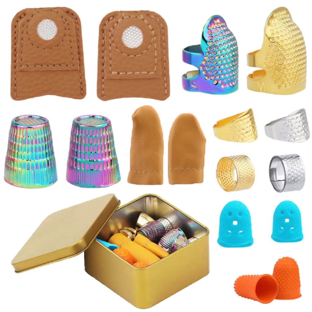 Sewing Needle Knitting Finger Thimble Set, Metal Thimble Leather Coin ...