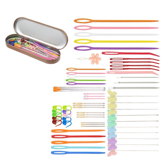 Sewing Needle Set, Big Eyes Plastic Sewing Knitting Needle for Children ...