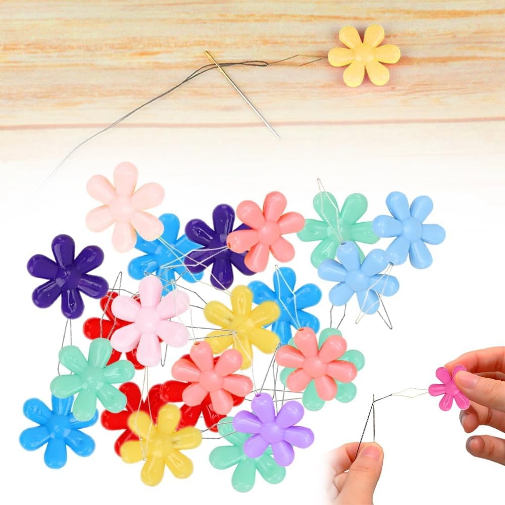 Sewing Needle Threader Set Plastic Flower Head Design Flexible