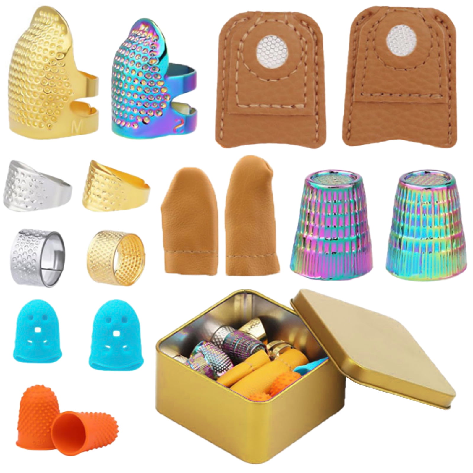 Sewing Needle and Thimble Set, Leather Finger Protector Metal Thimble ...