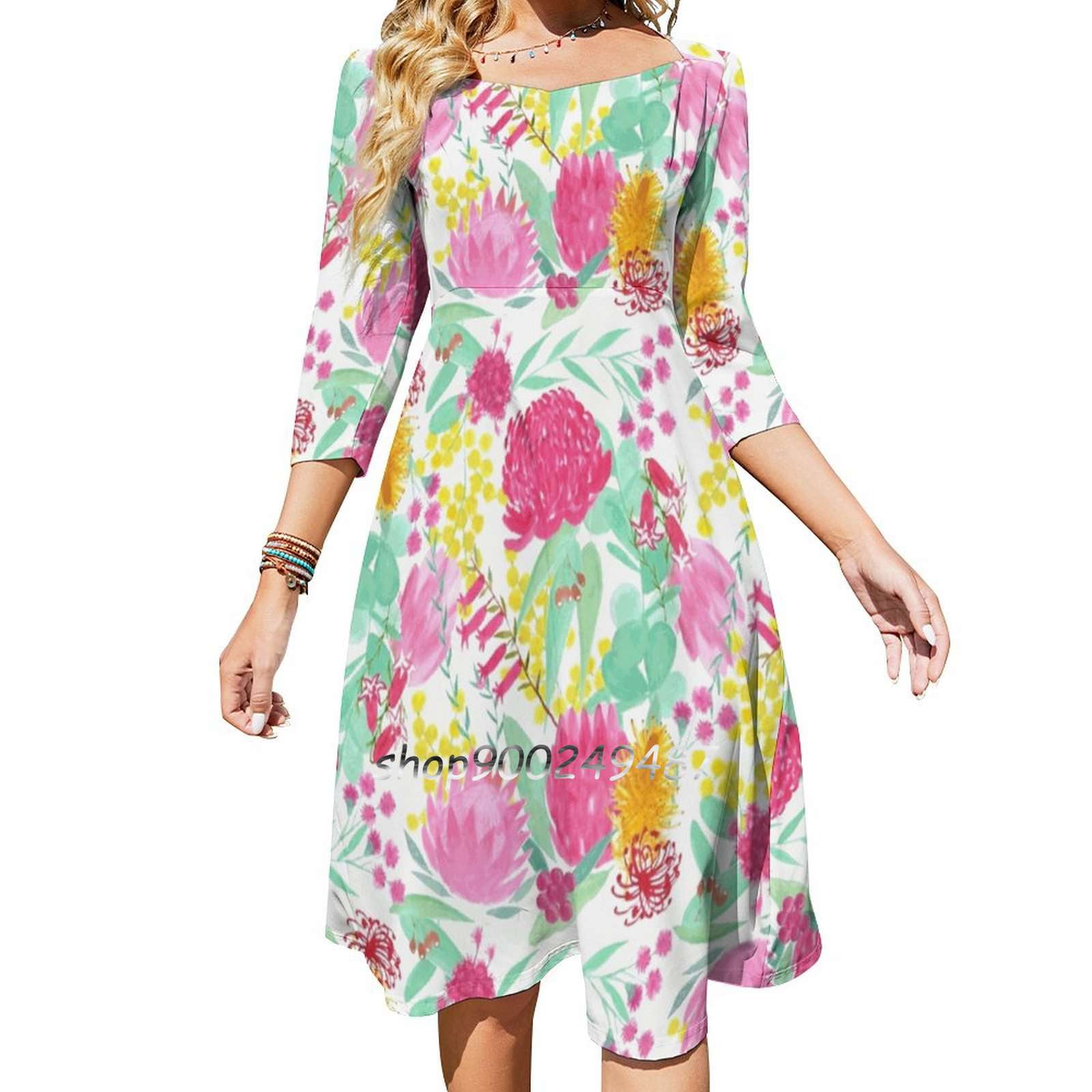 Sewing Notions Sweet Elegant Dress Women Korean Kawaii Square Collar ...