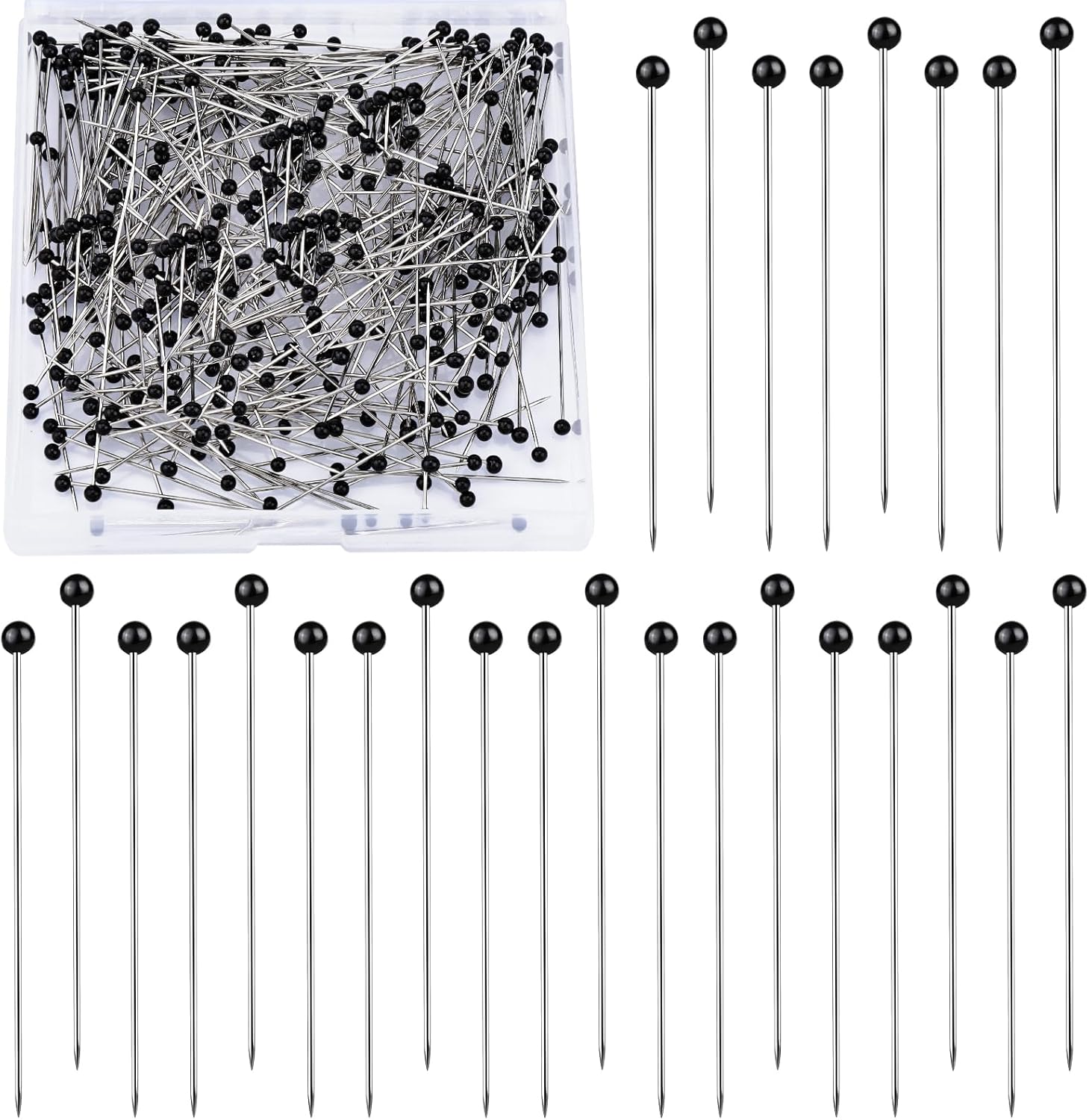 Sewing Pins, 300 PCS Straight Pins for Fabric, Black Pearlized Ball ...