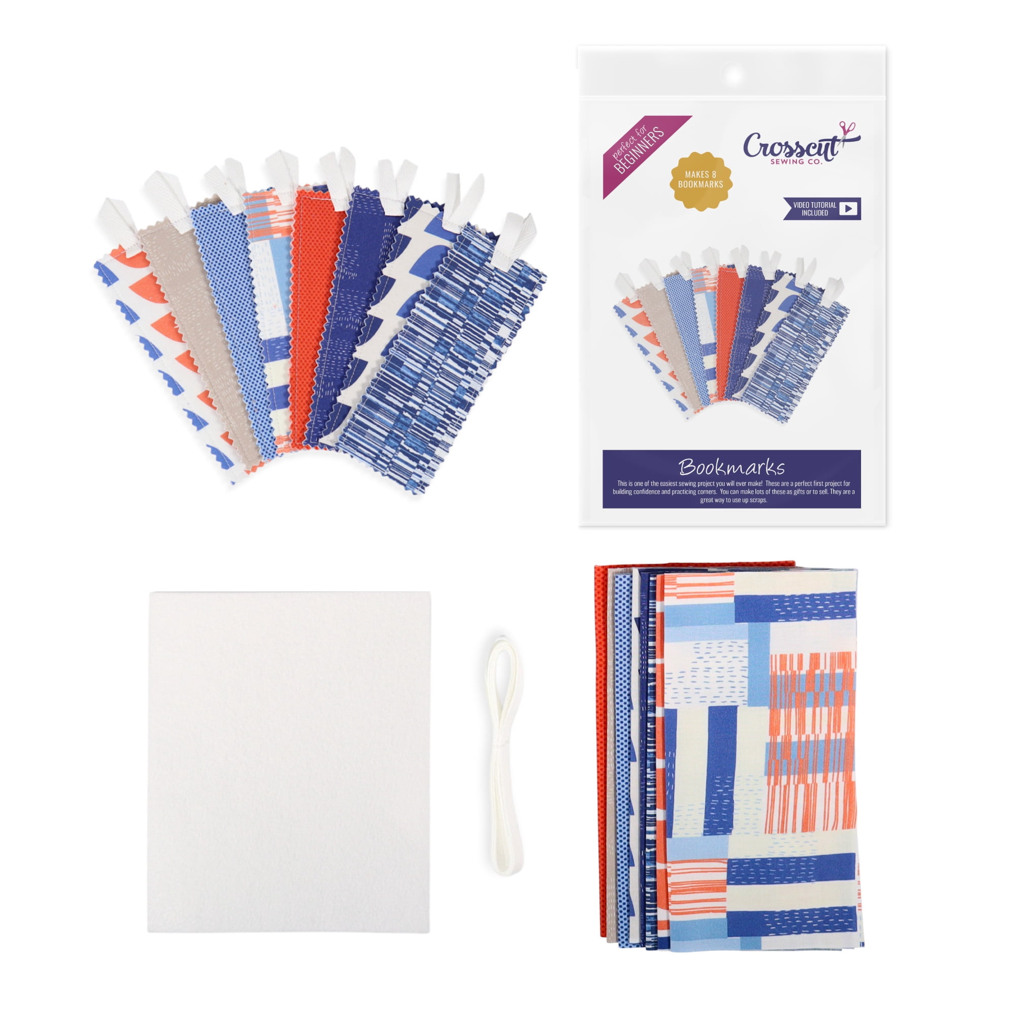 Sewing Project Kit - Bookmarks, Mod Blue, Sewing Kit with Fabric for ...