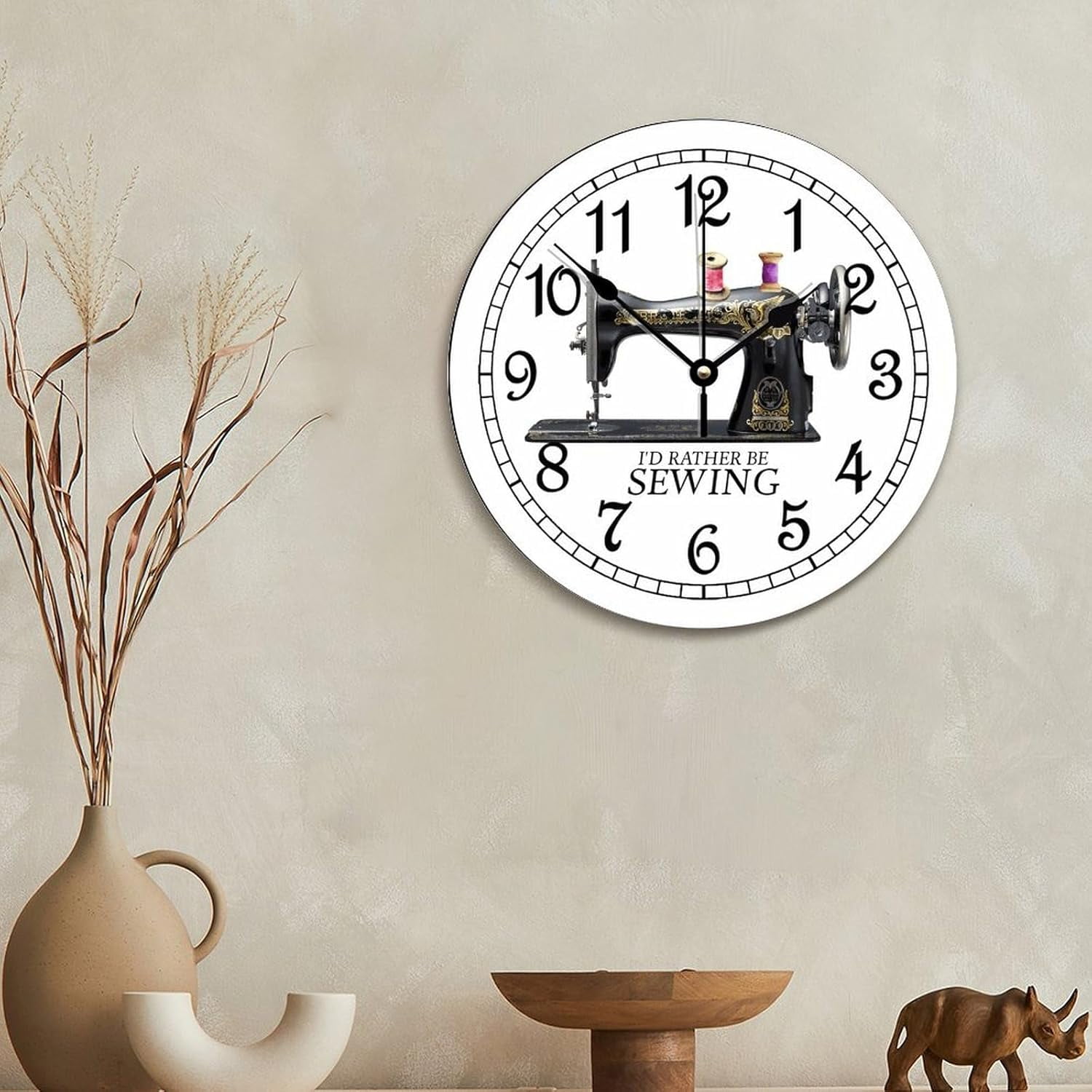 Sewing Room Clocks Sewing Machine Wall Clock Silent Round Wooden Wall ...