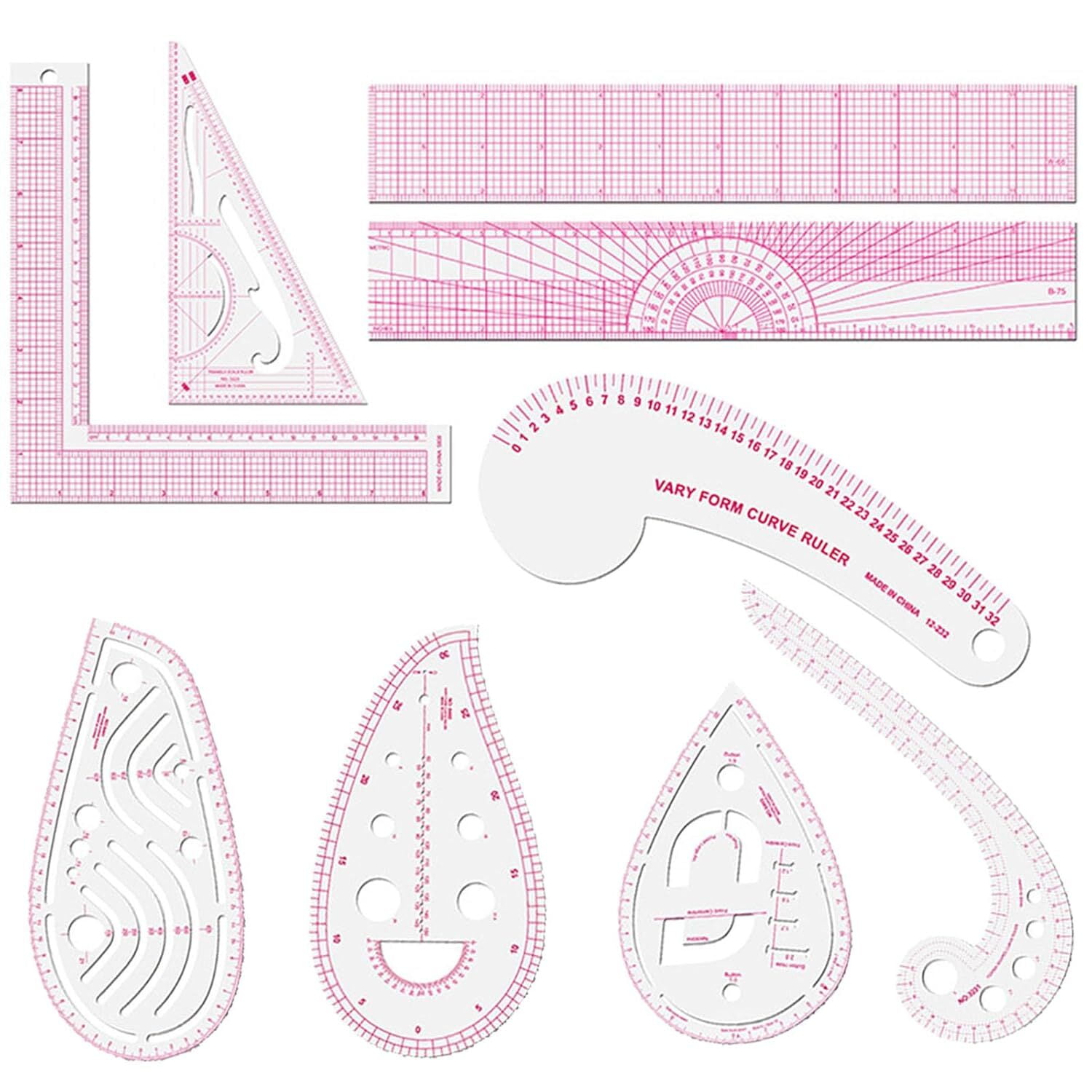 Sewing Rulers Set, 9 Styles Plastic Sew French Curve Ruler, Metric ...