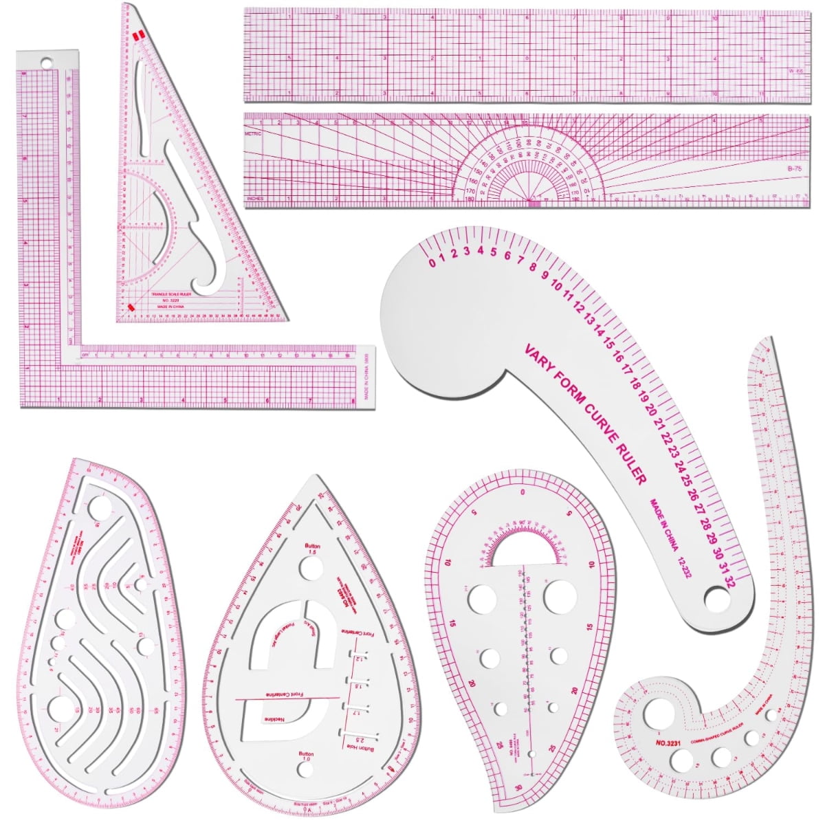 Sewing Rulers Set, 9 Styles Plastic Sew French Curve Ruler, Metric ...
