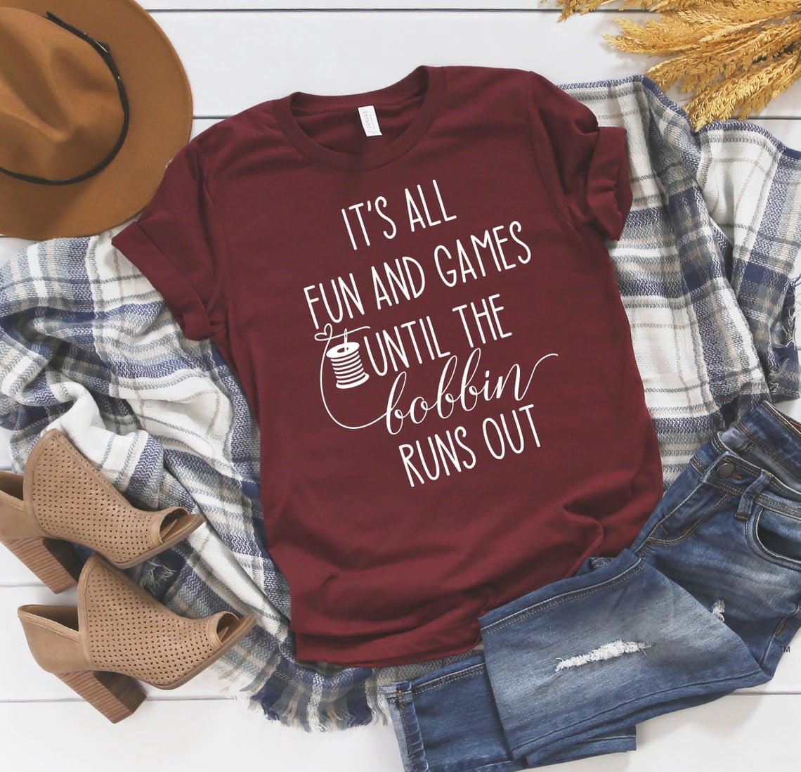 Sewing Seamstress Bobbin Runs Out Graphic T-Shirt - Walmart.com