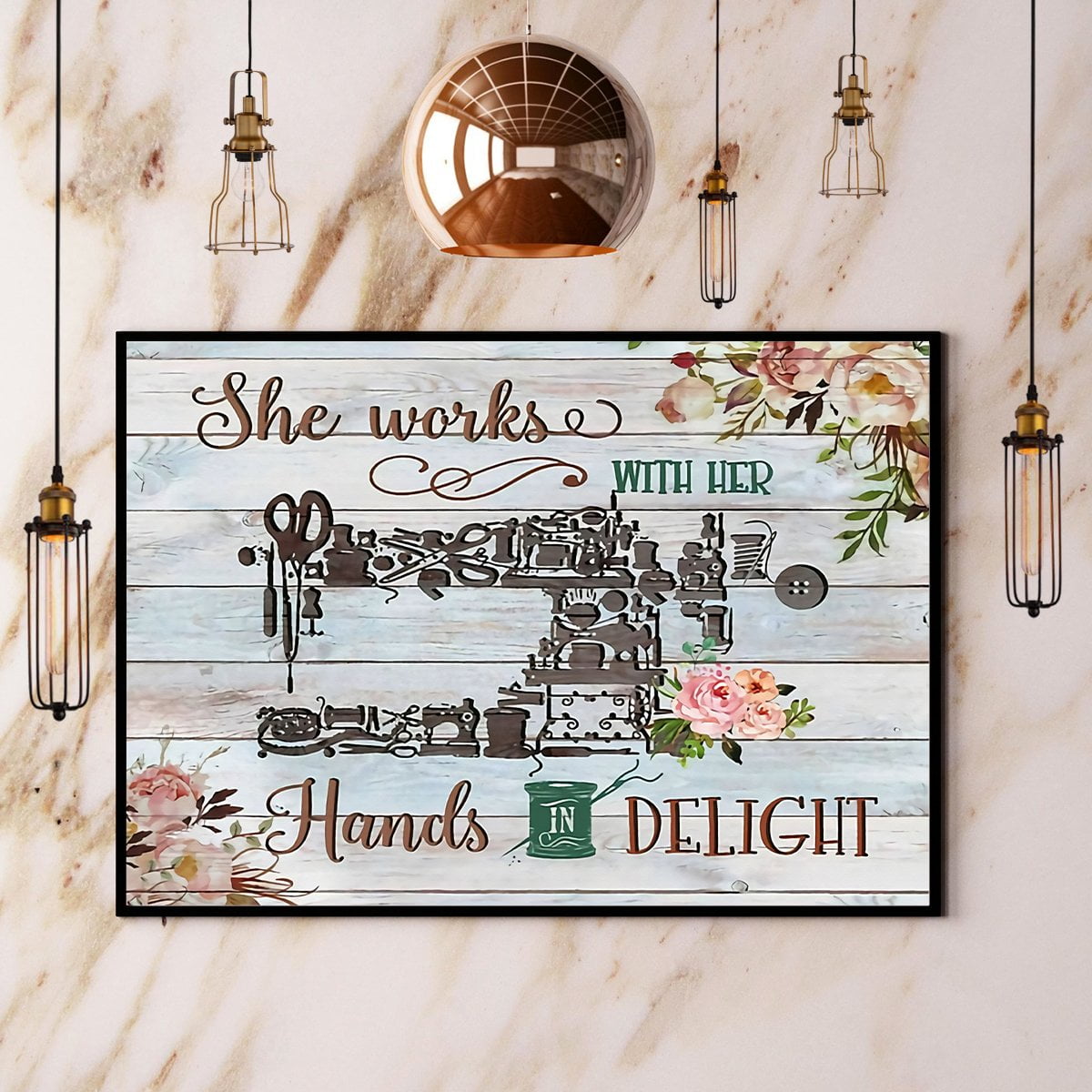 Sewing She Works With Her Hands In Delight Quilting Paper Poster No ...