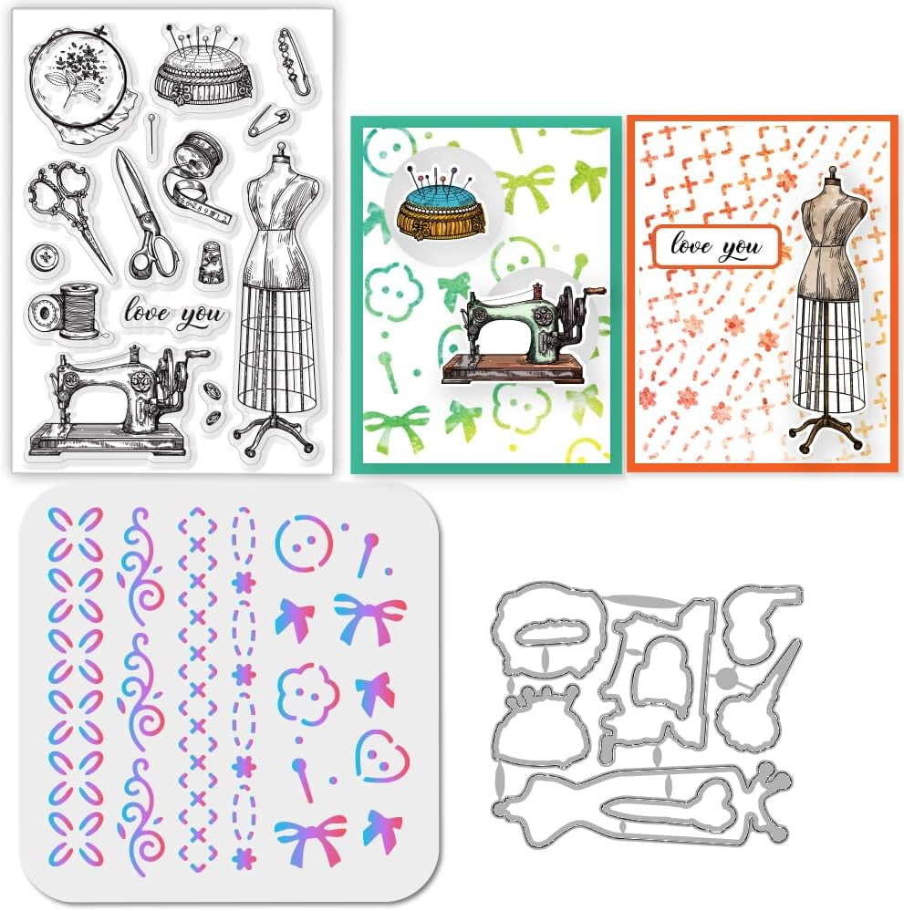 Sewing Thread Background Clear Stamp Needle Work Cutting Die PET Paint ...