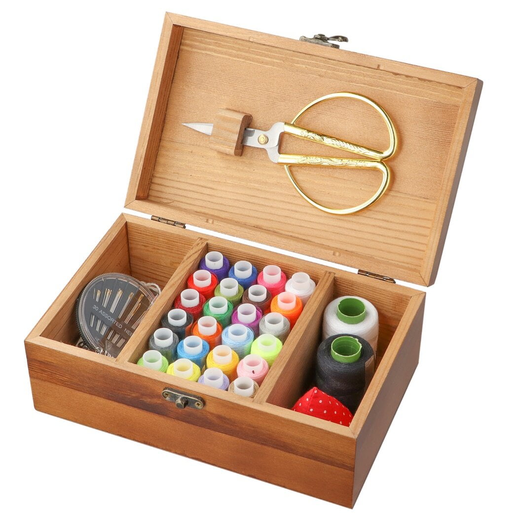 Sewing Tool Kit with Retro Wooden Box, Complete Home Hand Sewing Repair ...