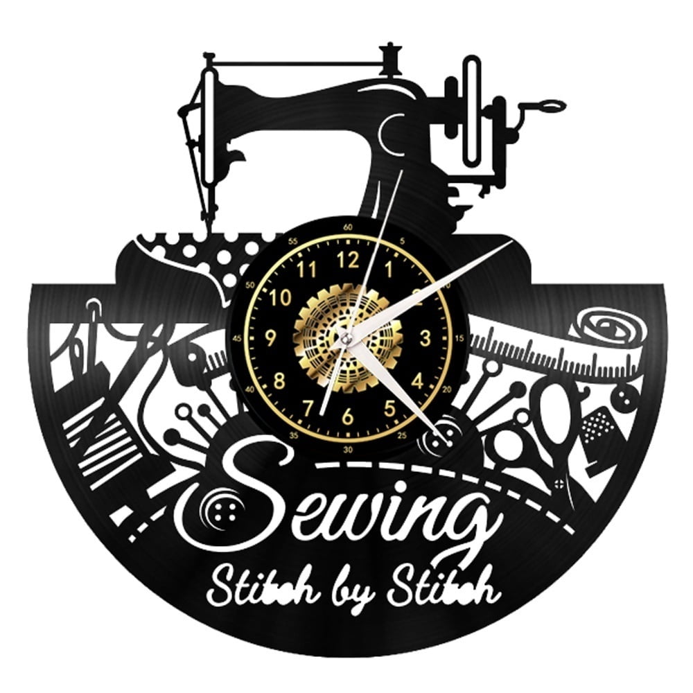 Sewing Vinyl Record Wall Clock Gifts 12”Black Wall Clock Unique Gifts ...