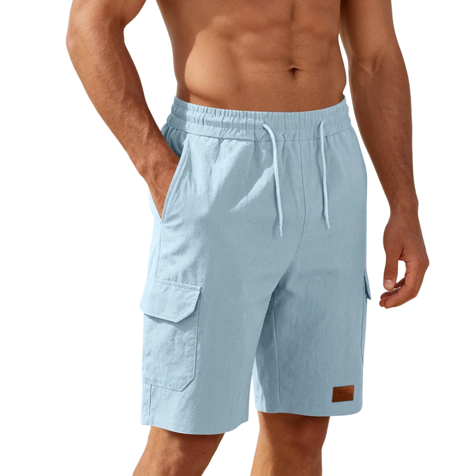 Sewkxo Mens Linen Cargo Shorts Casual Drawstring Shorts Relaxed Fit ...