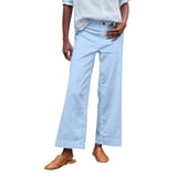 Sewkxo Wide Leg Linen Pants Women Cropped Elastic High Waisted Dress ...