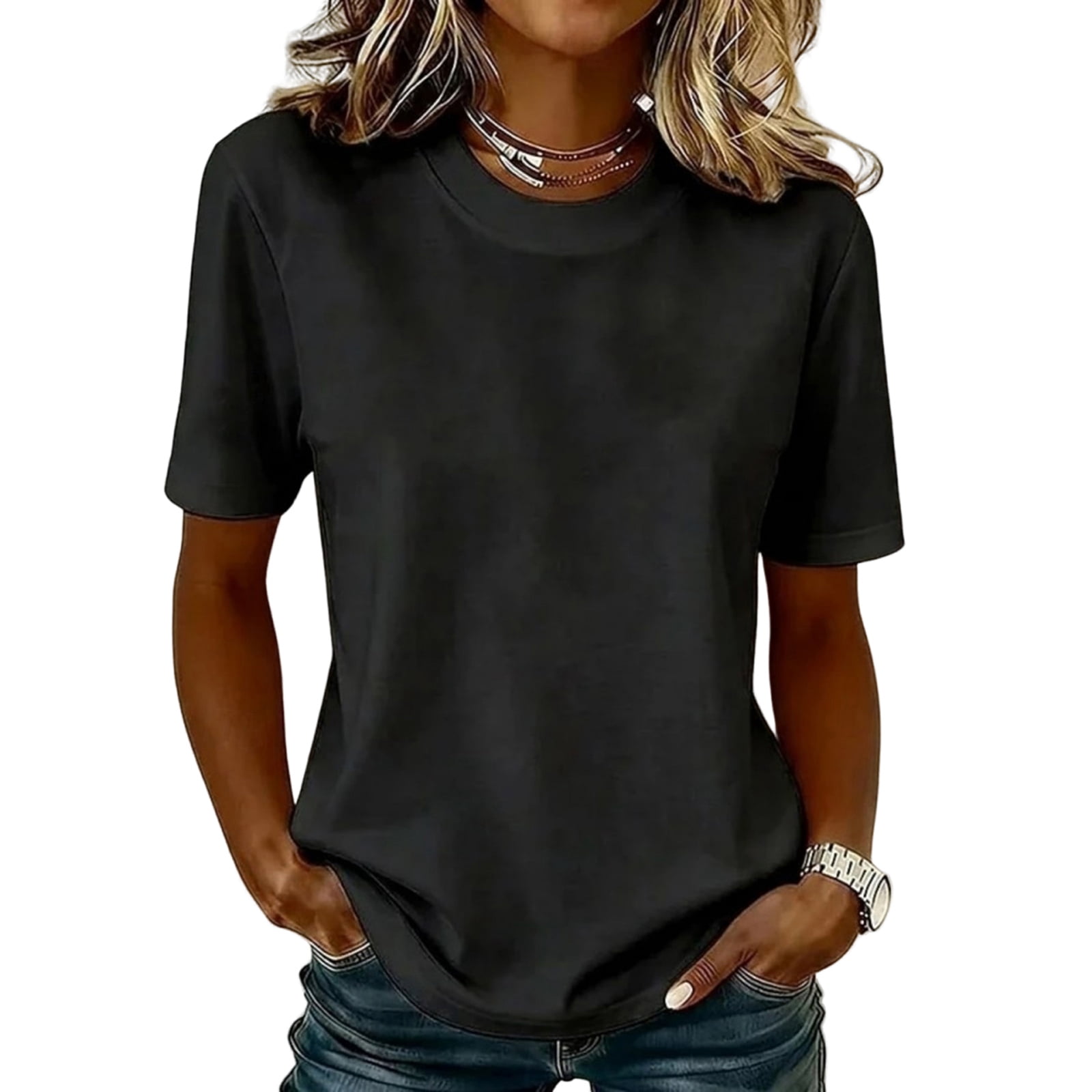 Sewkxo Women Short Sleeve Tops Summer Basic Tee Wrinkle-Free Trendy ...