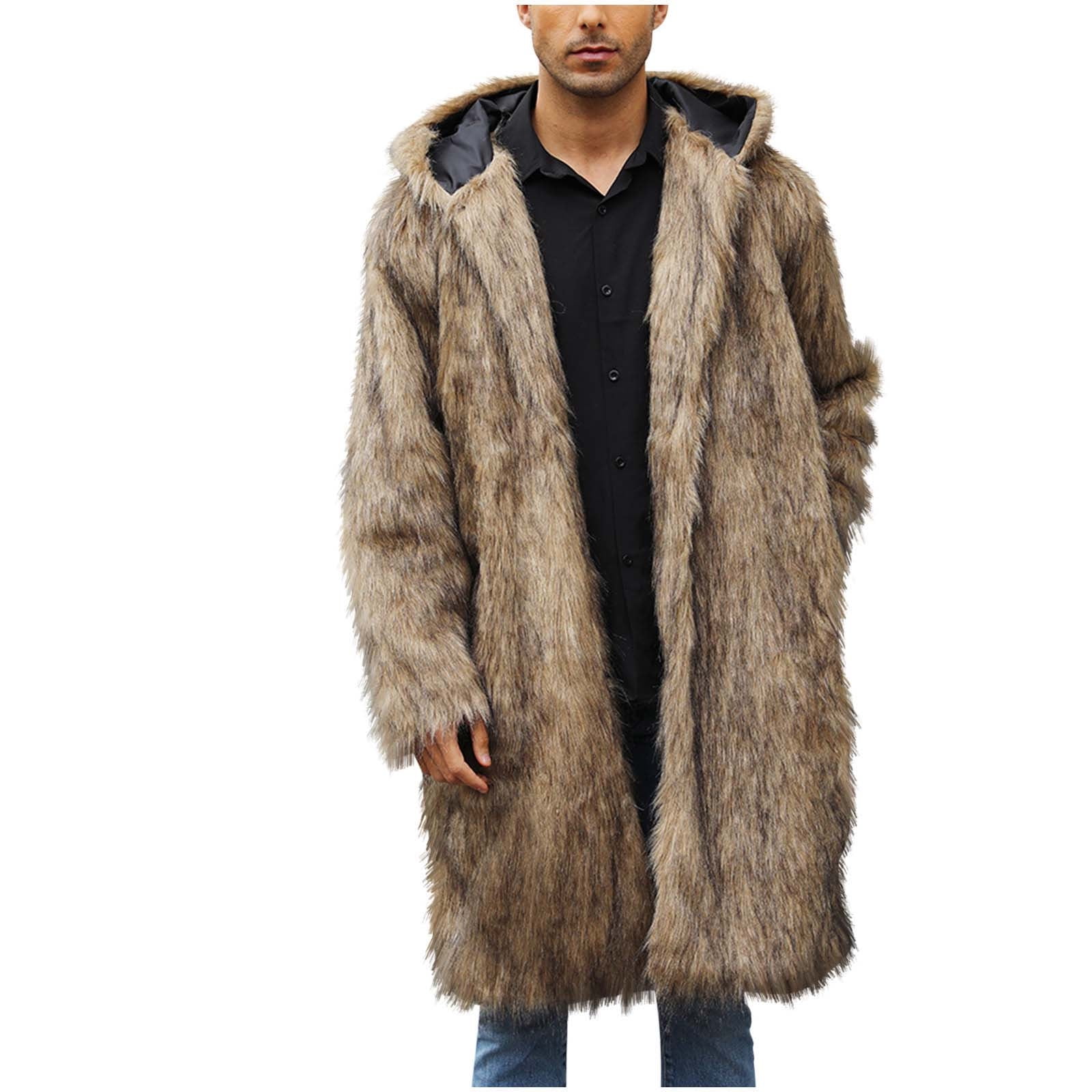 Sexlip 2024 New Men's Faux Fur Coat Long Winter Thicker Furry Parka Overcoat Luxury Fur Jacket ...