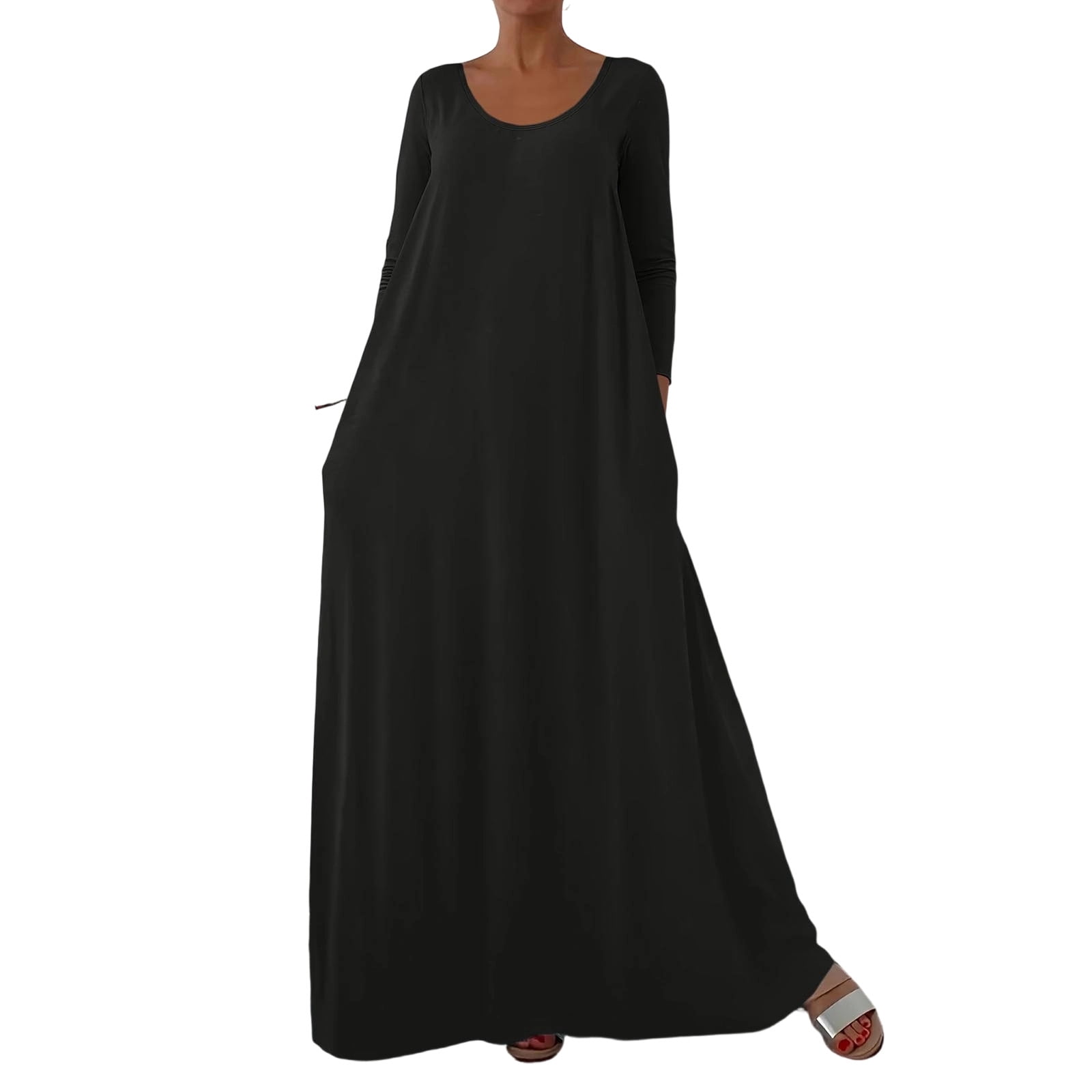 Sexlip Fall Wedding Guest Dress,Long Sleeve Crew Neck Maxi Dress Flowy ...